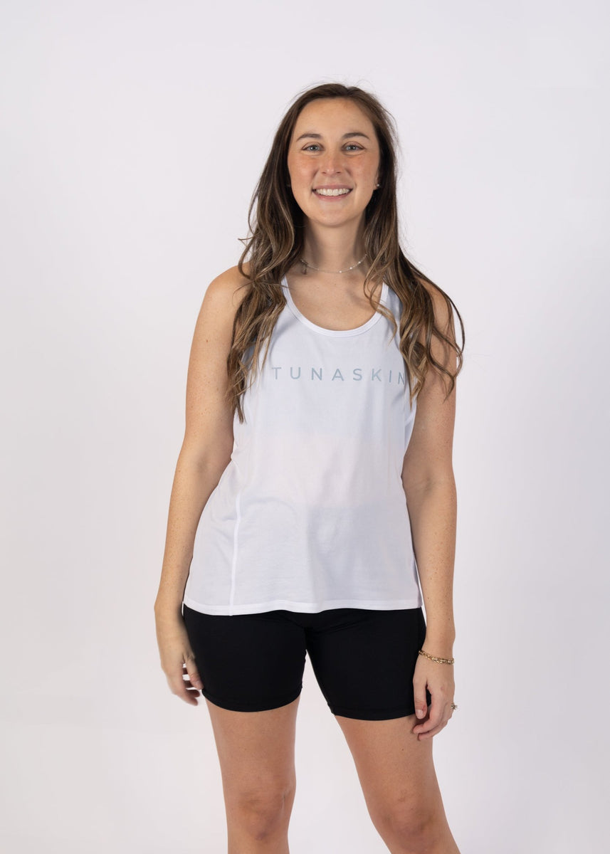Echo Performance Essentials Tank | White – Tunaskin Aquatic Apparel